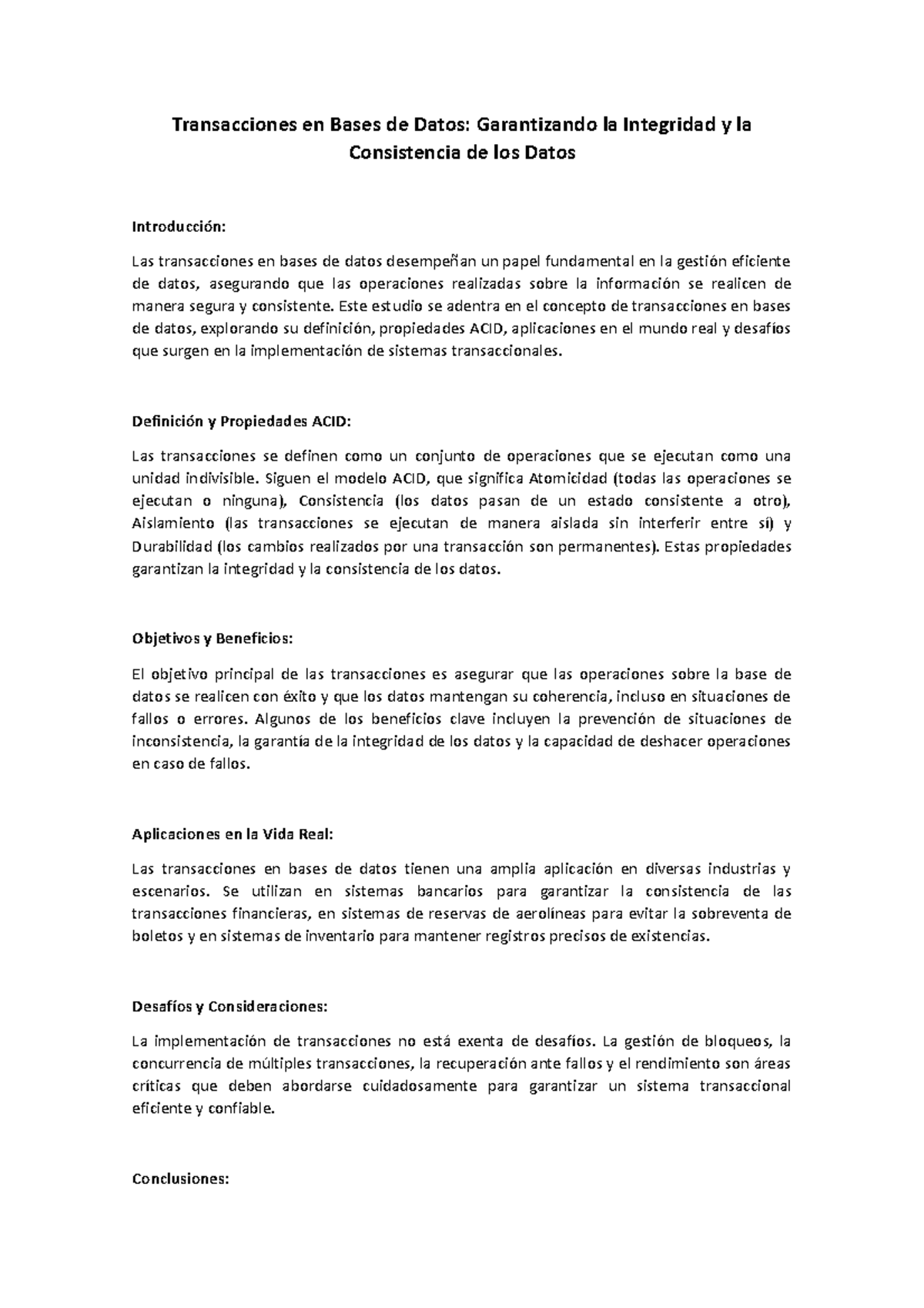 Transacciones en Bases de Datos - Este estudio se adentra en el ...