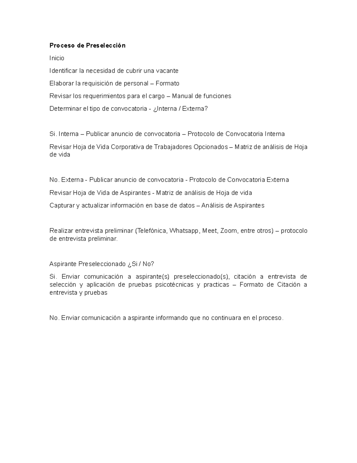 Proceso de Preselección - Proceso de Preselección Inicio Identificar la ...