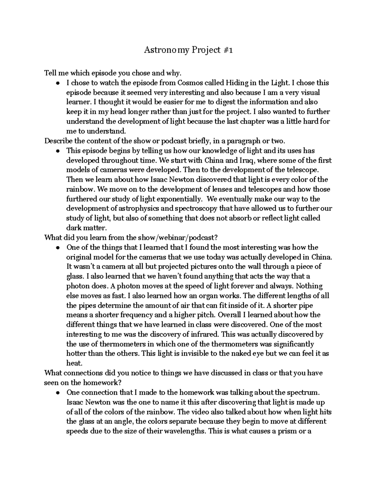 Astronomy Project 1 - Astronomy Project Tell me which episode you chose ...