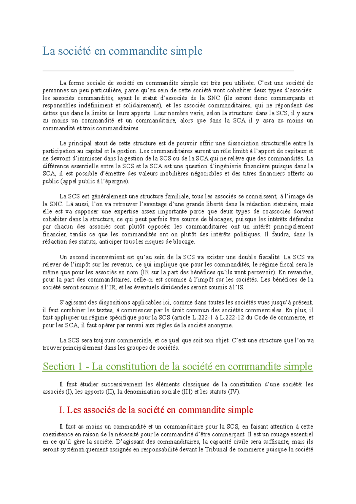 La société en commandite simple - La en commandite simple La forme ...