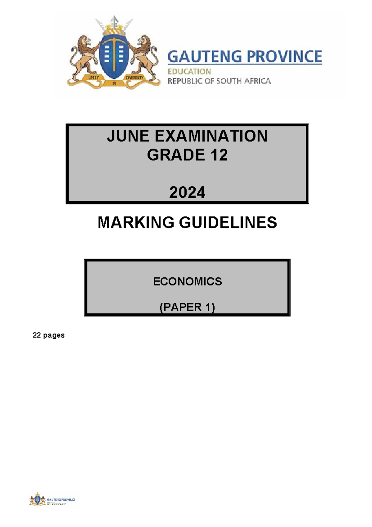 Official Gr 12 Economics P1 Eng Memo - JUNE EXAMINATION GRADE 12 2024 ...