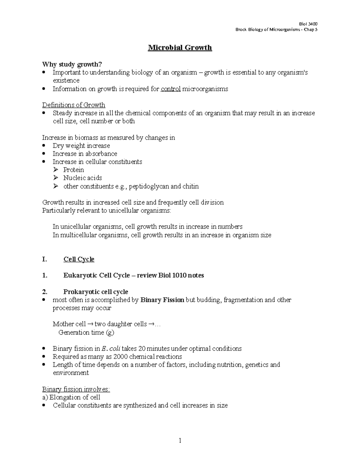 Chapter 5- Microbial Growth - Biol 3400 Brock Biology of Microorganisms ...