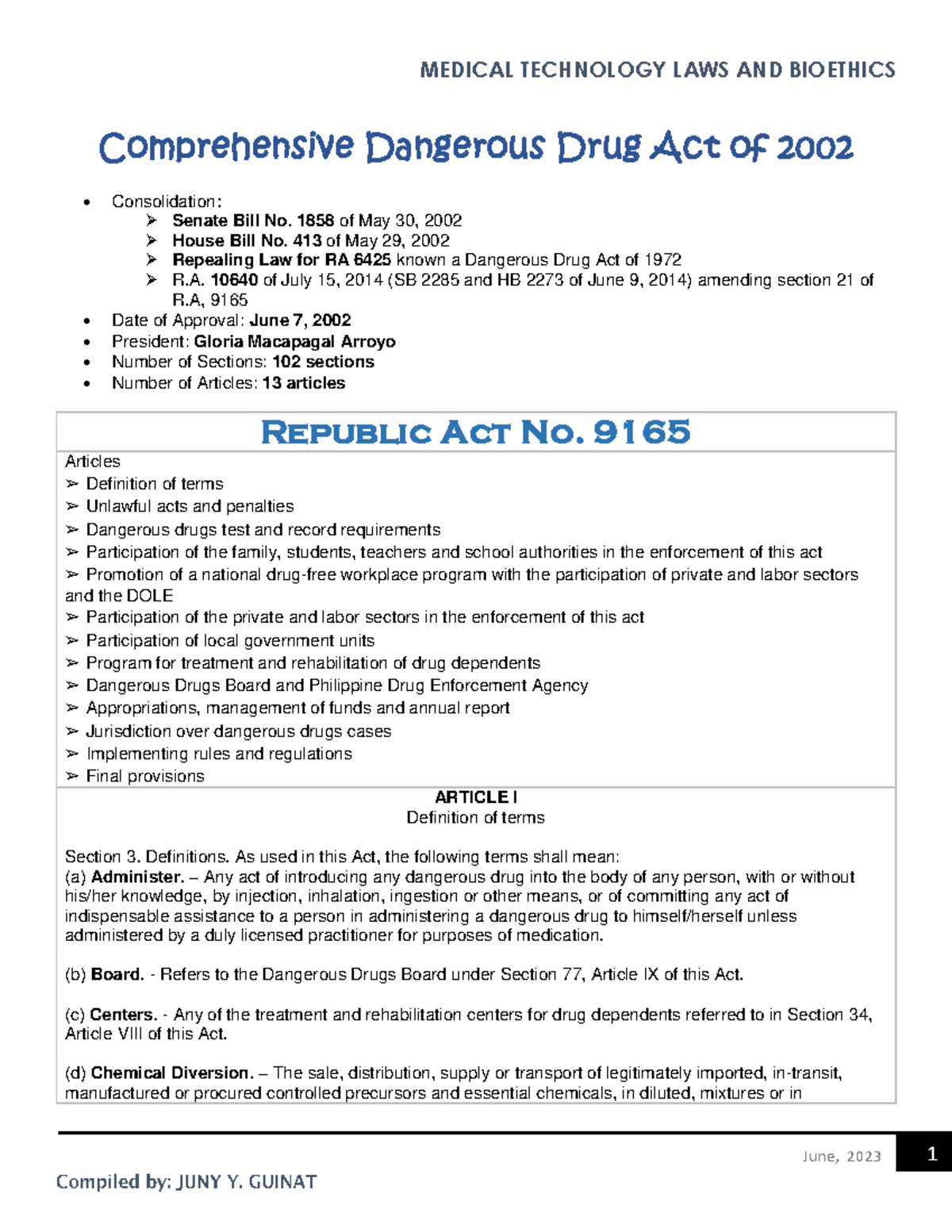 MTLAWS COMPREHENSIVEDANGEROUSDRUGSACT. JUNYGUINAT compilation.pdf ...