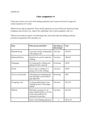 Pre-Class Assignment #5 - ADMN 400 Pre-Class Assignment What was the most interesting piece of ...