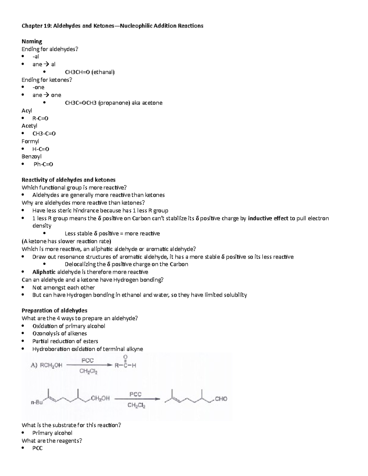 Chem 242 Organic Chemistry Exam 2 Ketones and Aldehyde Study Guide ...