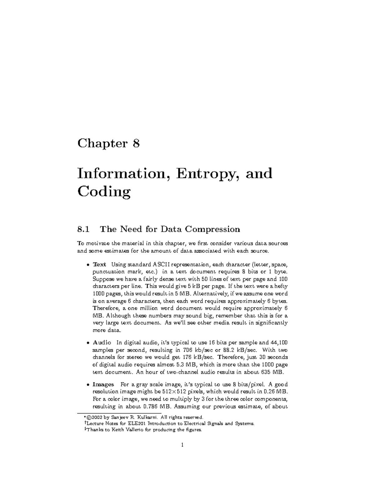 Information - Chapter 8 Information, Entropy, and Coding 8 The Need for Data Compression To ...