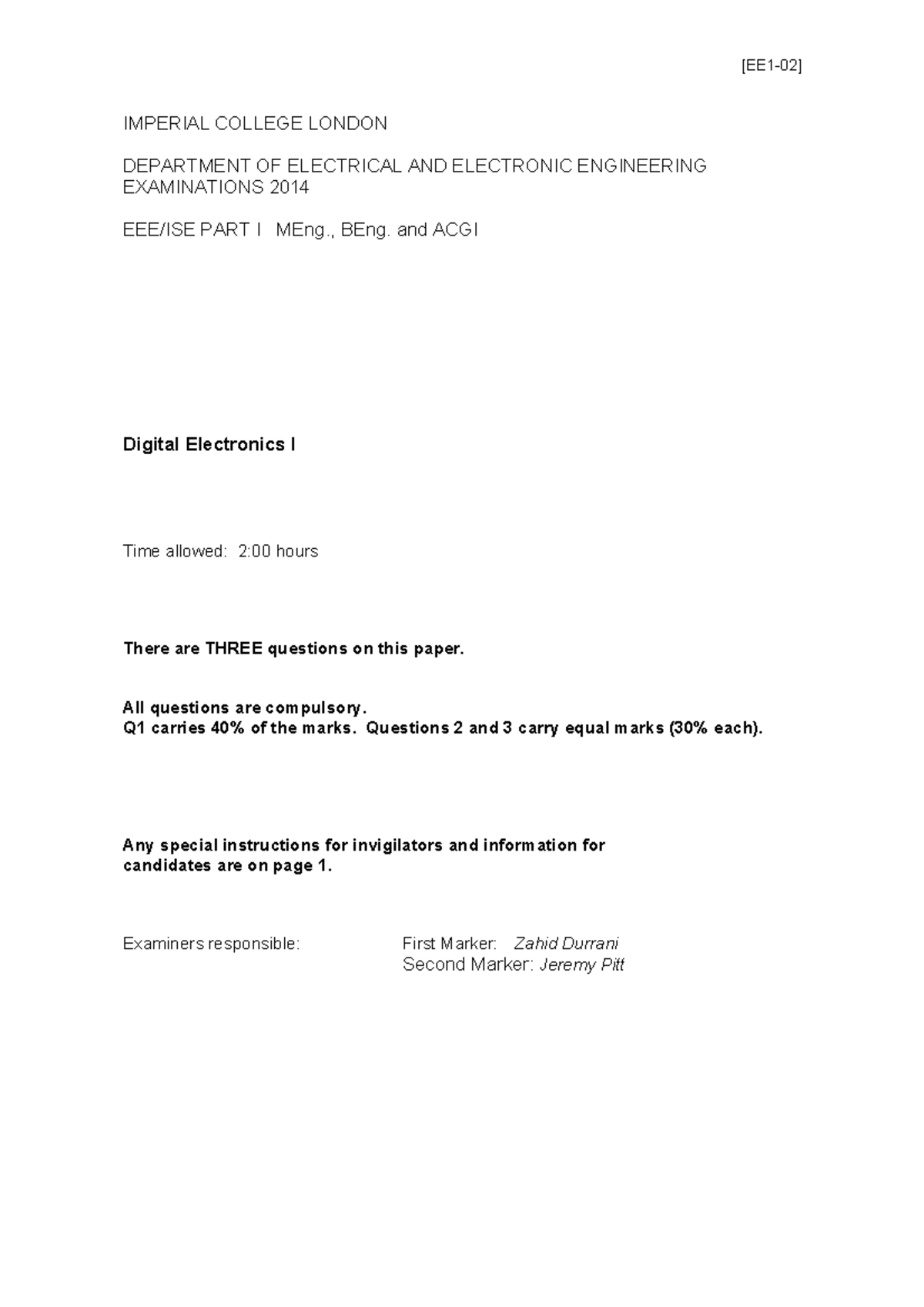 EE1-02 Digital Elec 1 Paper Soln 2014 - [EE1-02] ####### IMPERIAL ...