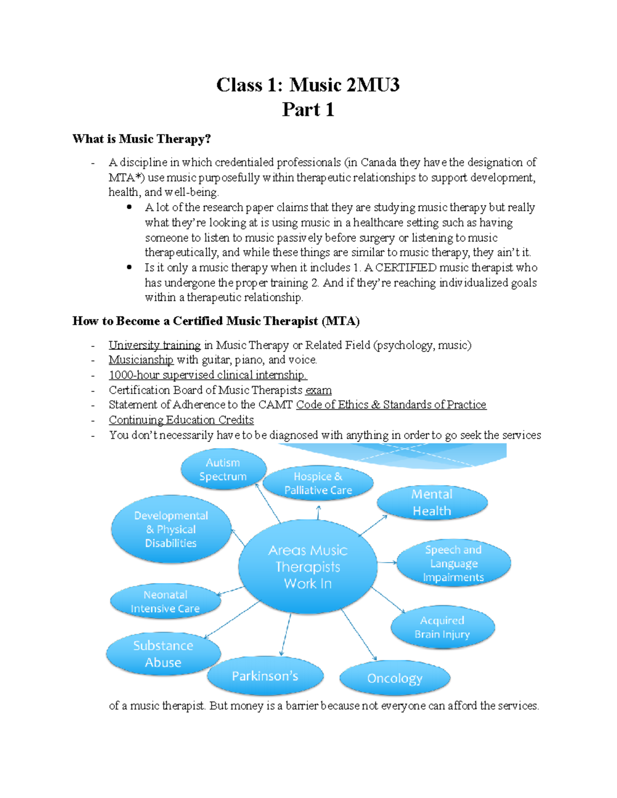 Music 1 - Class 1: Music 2MU Part 1 What is Music Therapy? A discipline ...