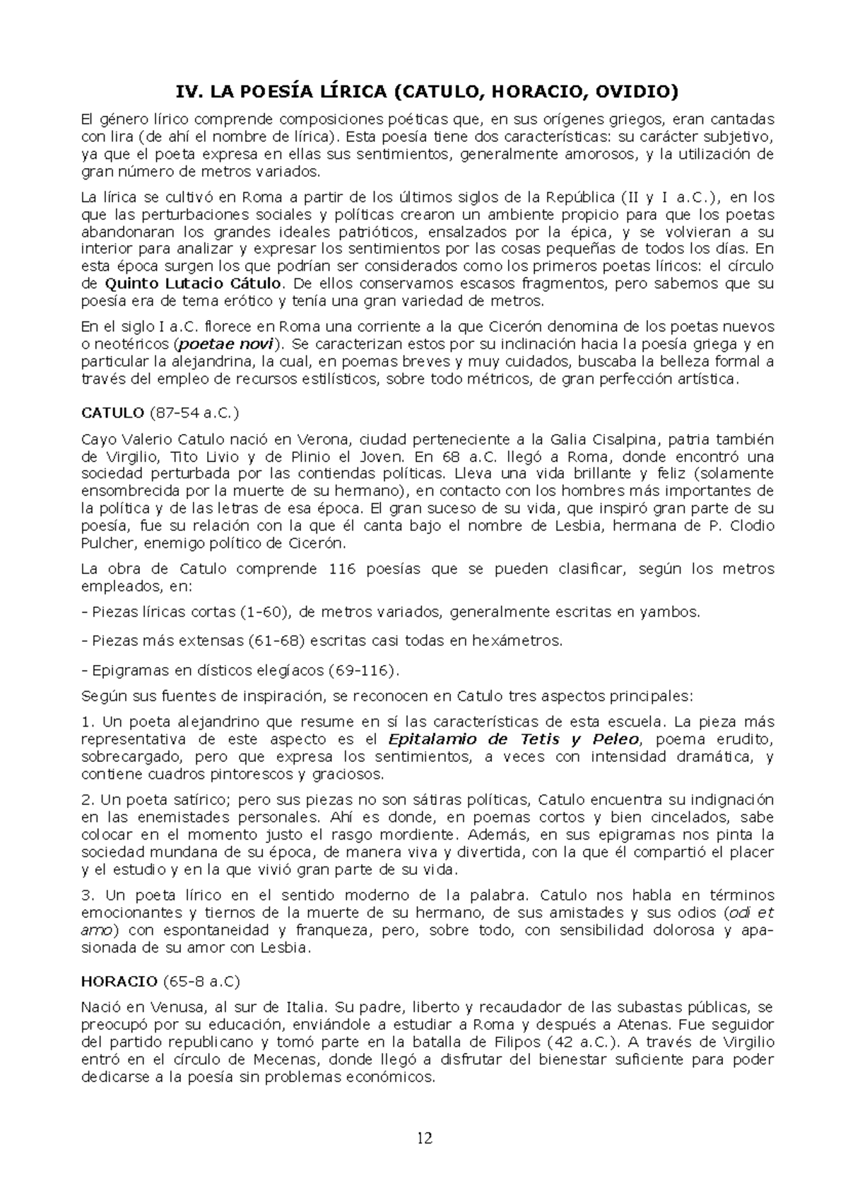 Literatura-Latina-Selectividad-12-14 - 12 IV. LA POESÍA LÍRICA (CATULO ...