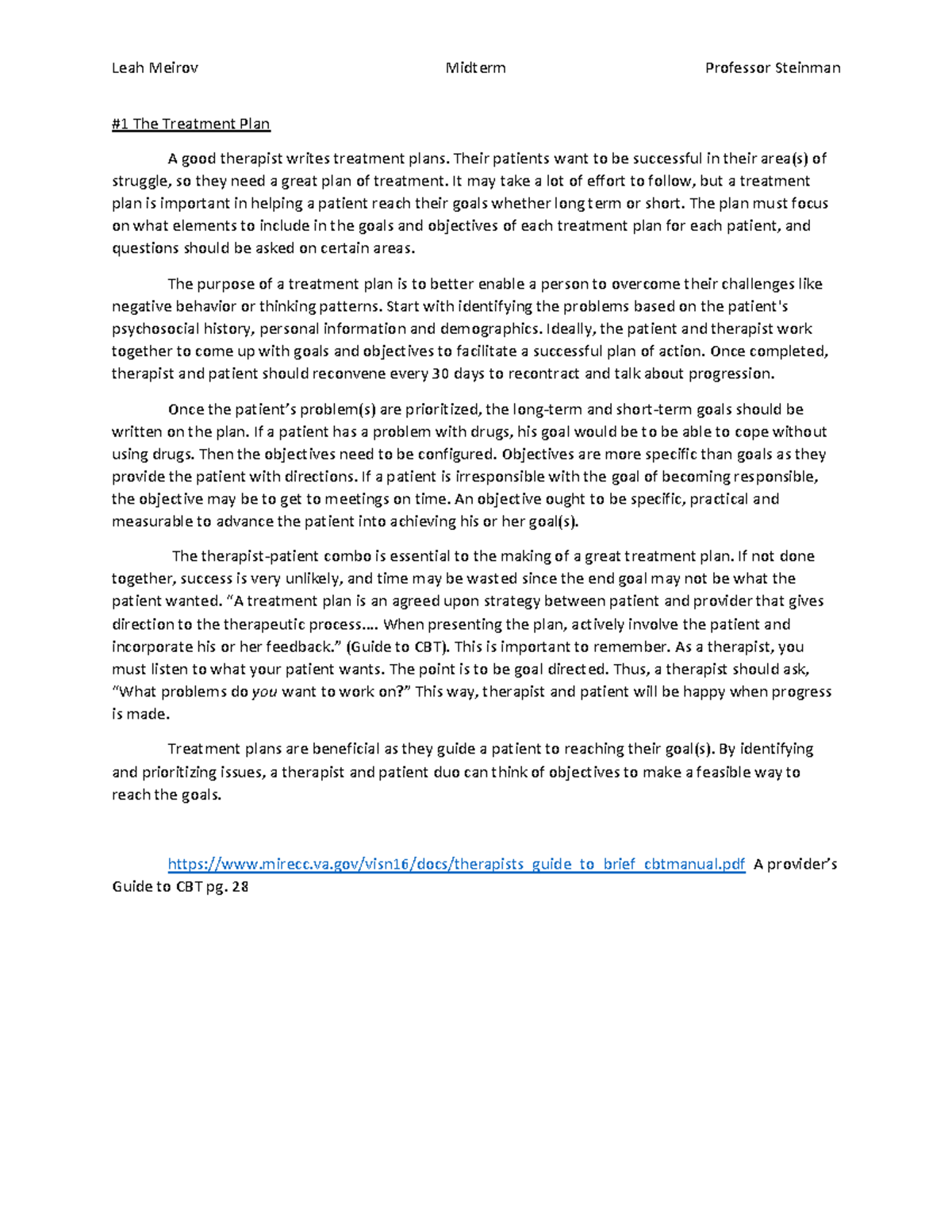 intro to psych and counseling essays - Leah Meirov Midterm Professor ...
