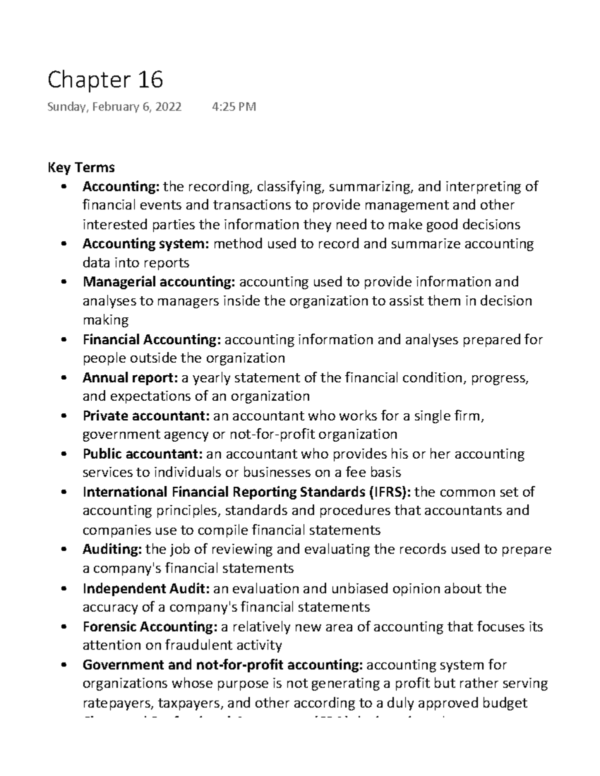 Business Environment Chapter 16 - Key Terms Accounting: the recording ...