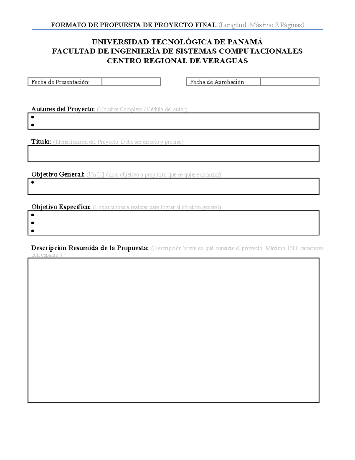 Plantilla Formato Propuesta Proyecto Final - FORMATO DE PROPUESTA DE ...