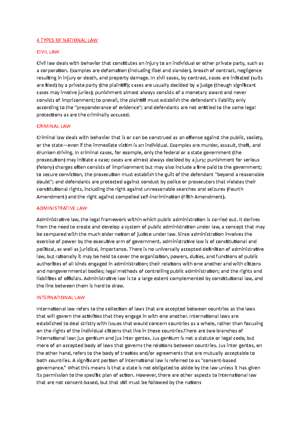 4 Types OF National LAW - Public administration - UiTM - Studocu