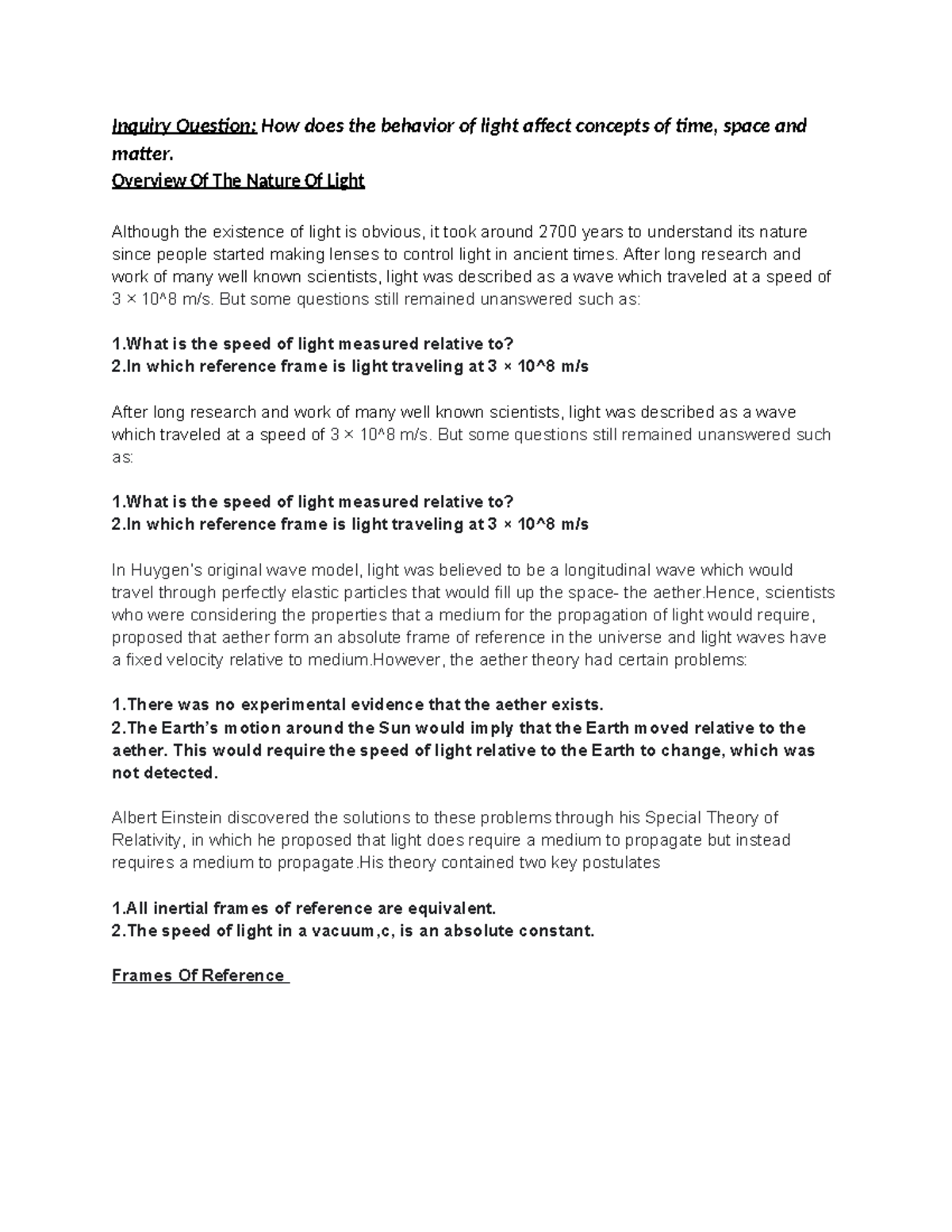 Untitled document - Depth stud - Inquiry Question: How does the ...