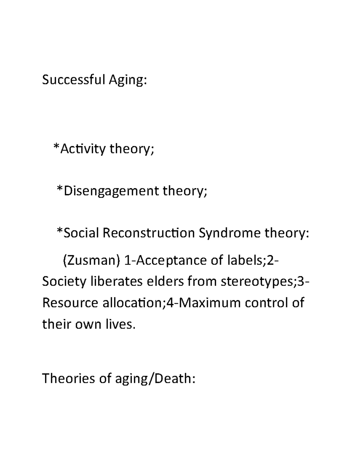 Swk336-2023death and dying - Successful Aging: *Activity theory ...