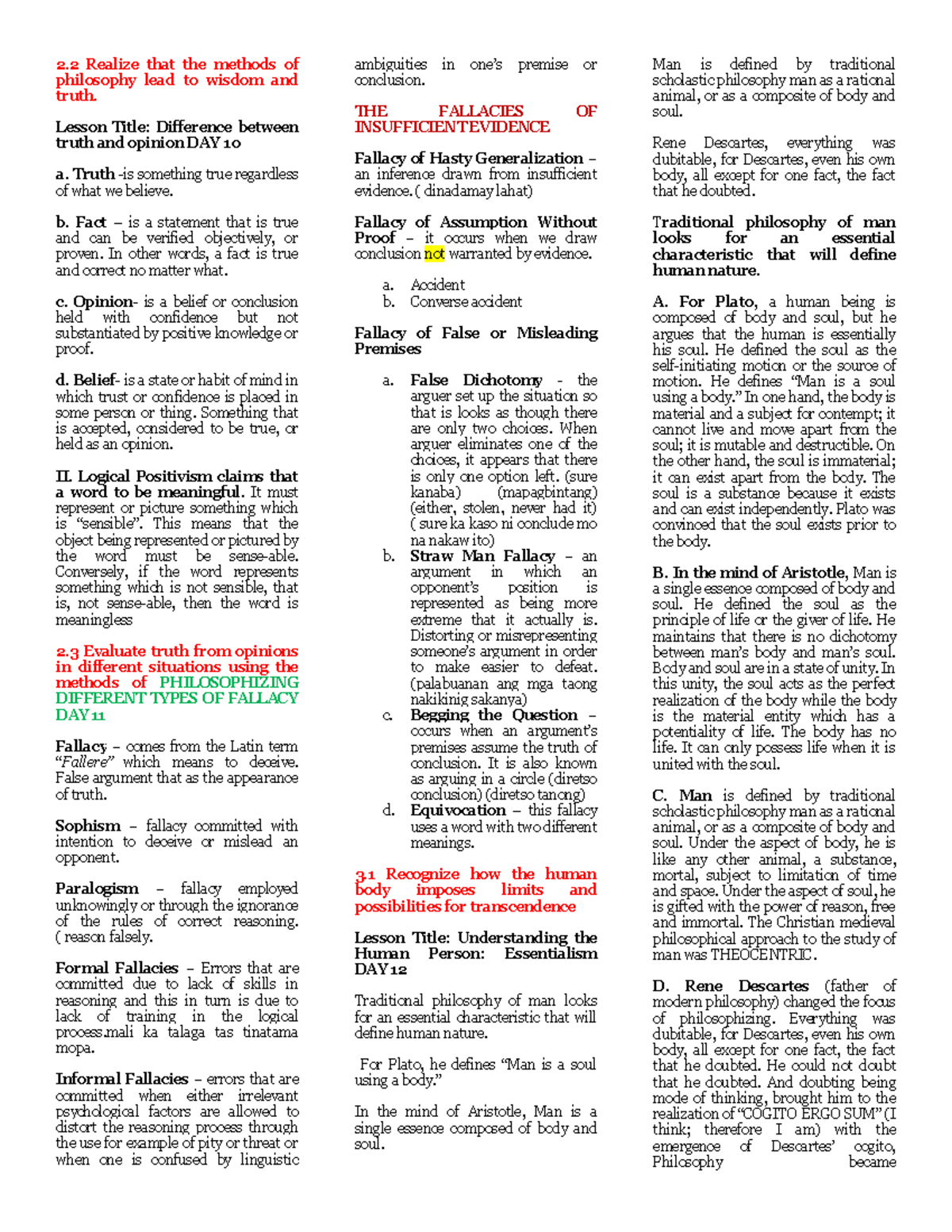 WEEK 3 Intro TO Philo - week 3 - 2 Realize that the methods of ...