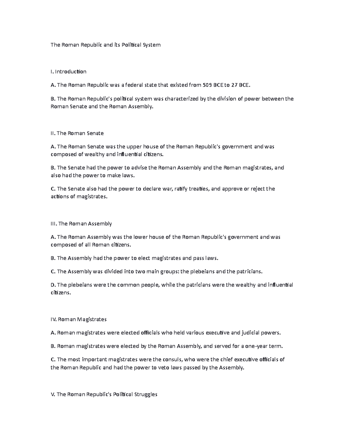 The Roman Republic and its Political System - Introduction A. The Roman ...