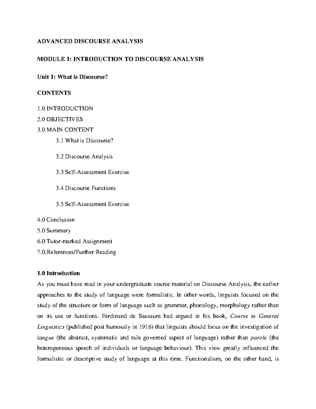 ENG852 - ADVANCED DISCOURSE ANALYSIS MODULE 1: INTRODUCTION TO ...