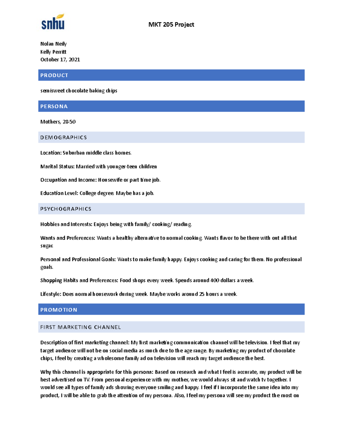 MKT module 7 - easy work - MKT 205 Project Nolan Neily Kelly Perrit ...