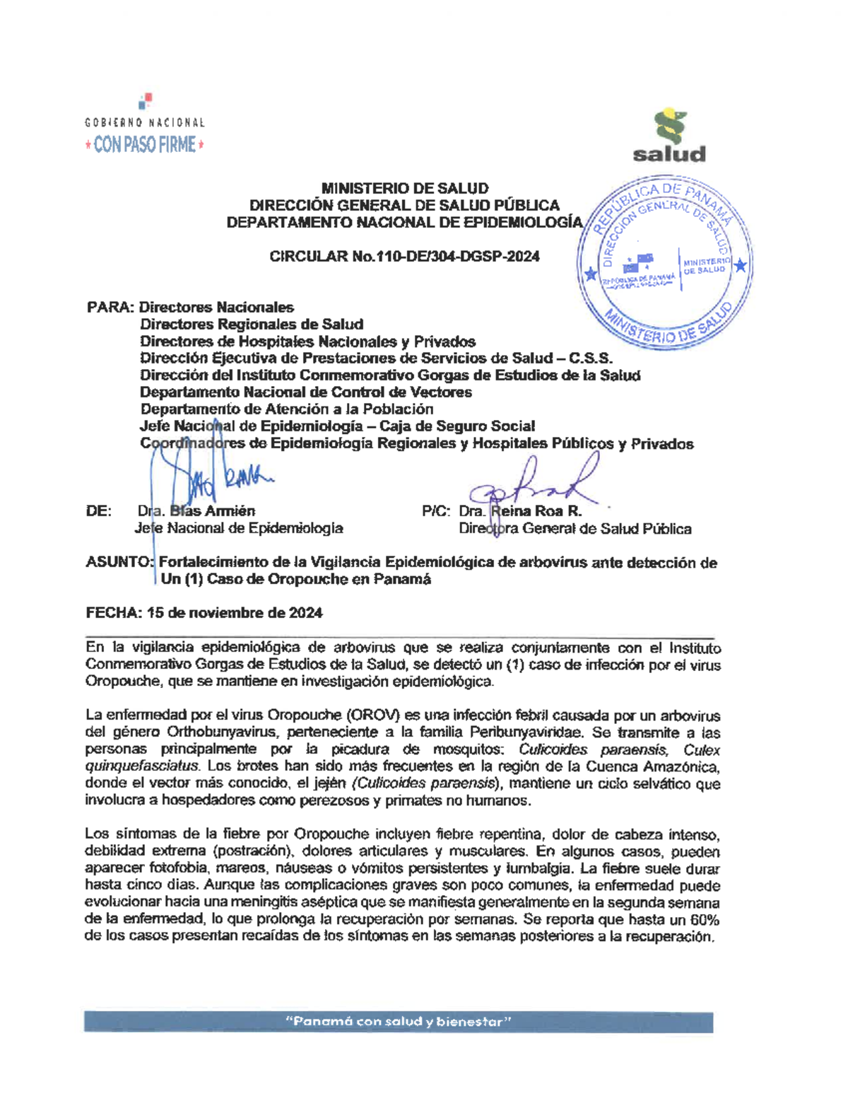 Circular 110 - Jejeje - GOBIERNO NACIONAL CON PASO FIRME salud MINISTERIO DE SALUD DE DIRECCIÓN ...