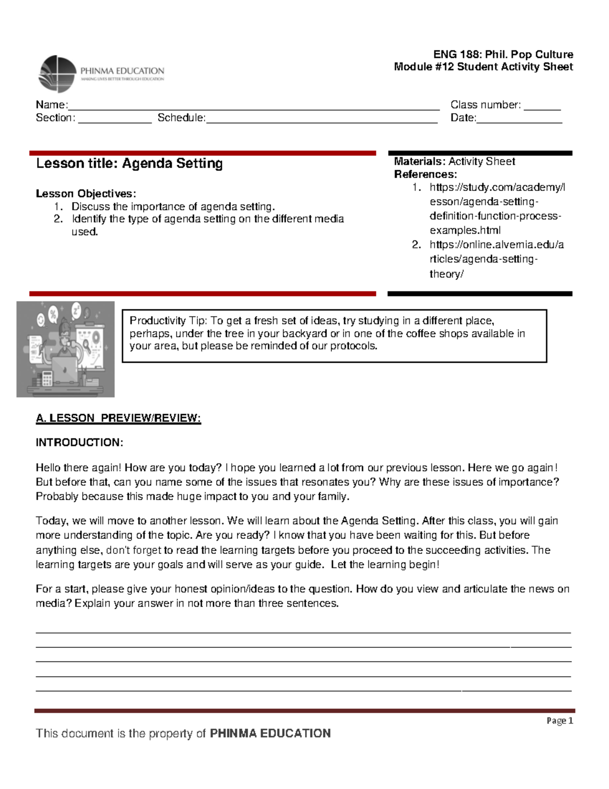 SAS#12 ENG 188 - lecture notes of pop culture - Module #12 Student ...