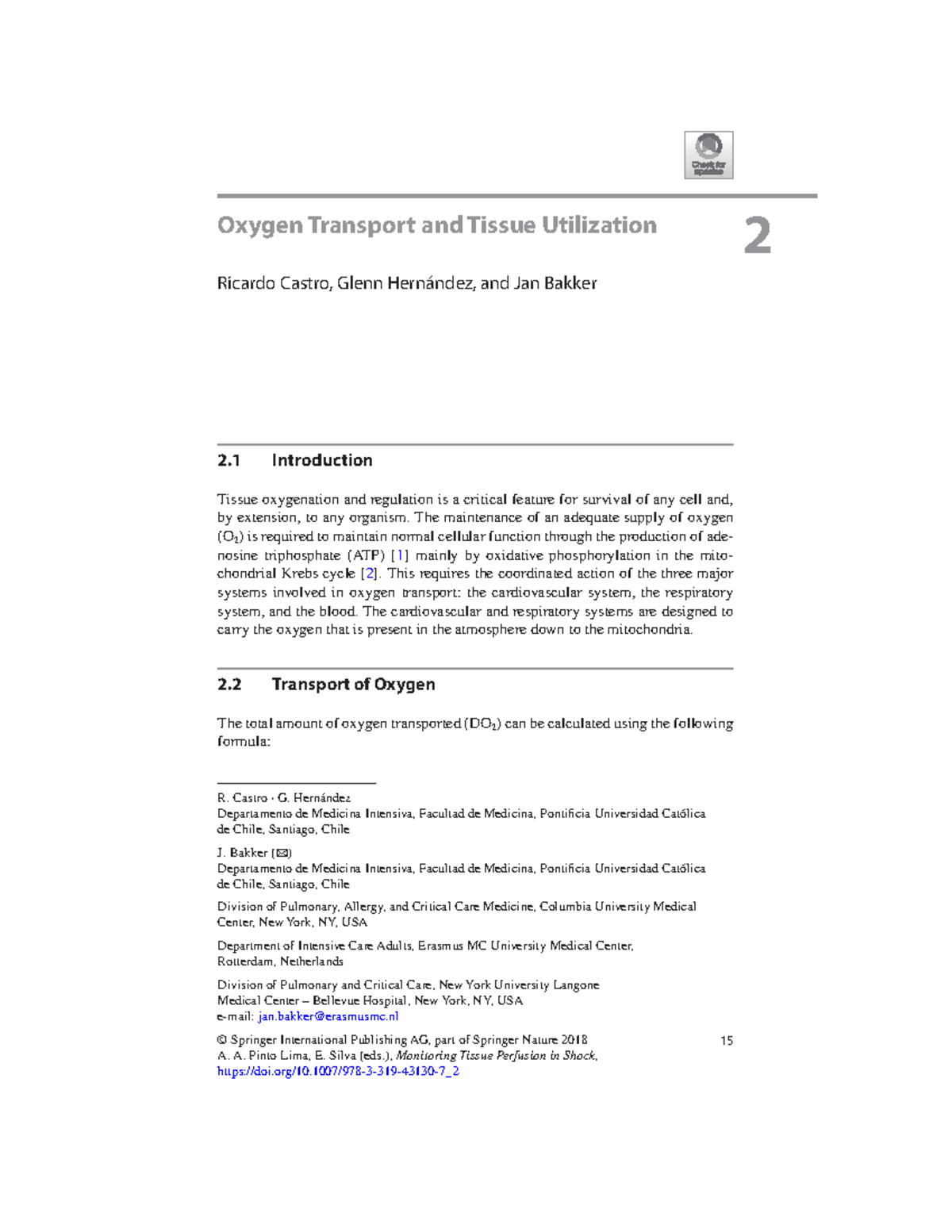 Oxygen Transport and tissue utilization - © Springer International ...
