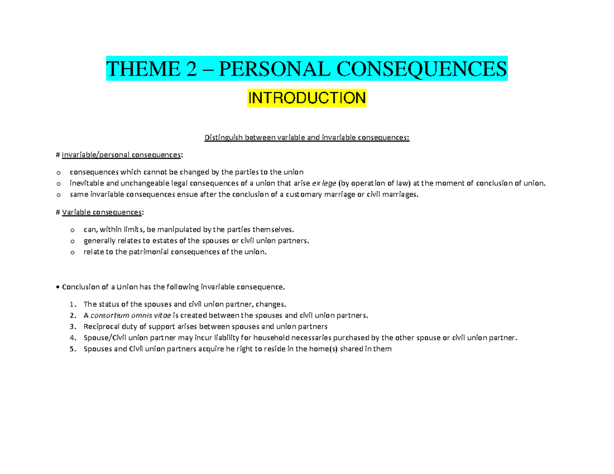 Theme 2 WEEK 5 - summary - THEME 2 – PERSONAL CONSEQUENCES INTRODUCTION ...