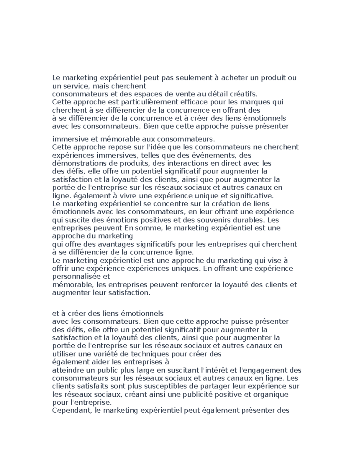 Notes de cou - note - Le marketing expérientiel peut pas seulement à ...