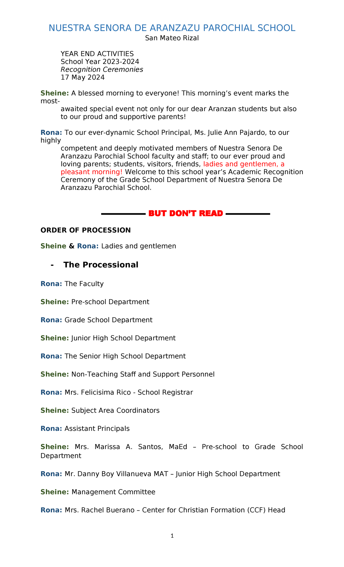 Final Recognition Script May 17 Nuestra Senora De Aranzazu Parochial