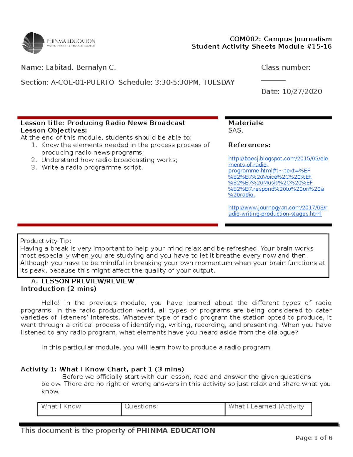 Labitad, Bernalyn C. (COM 002, Moduel 15-16) - Student Activity Sheets ...