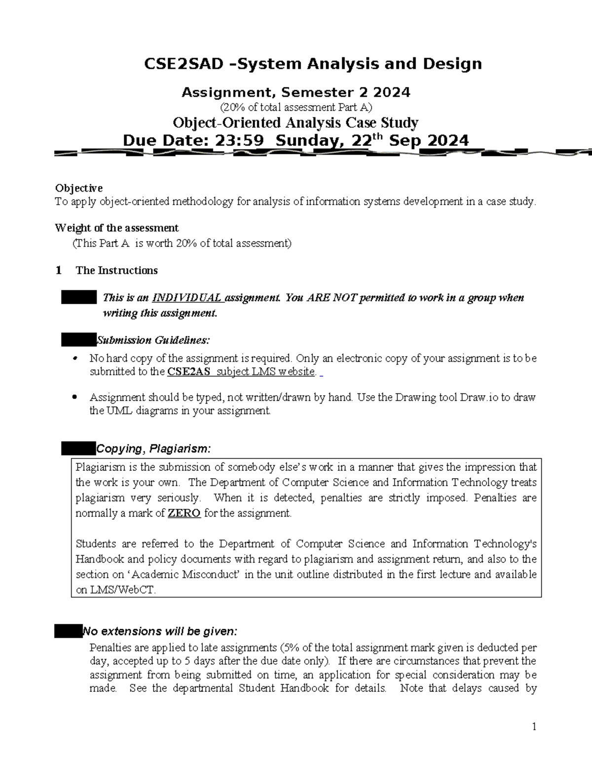 2024-S2-CSE2SAD-Assignment-Part A - CSE2SAD –System Analysis and Design Assignment, Semester 2 ...