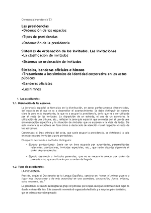 Tema 3 El protocolo oficial - Las presidencias. Ordenación de los ...