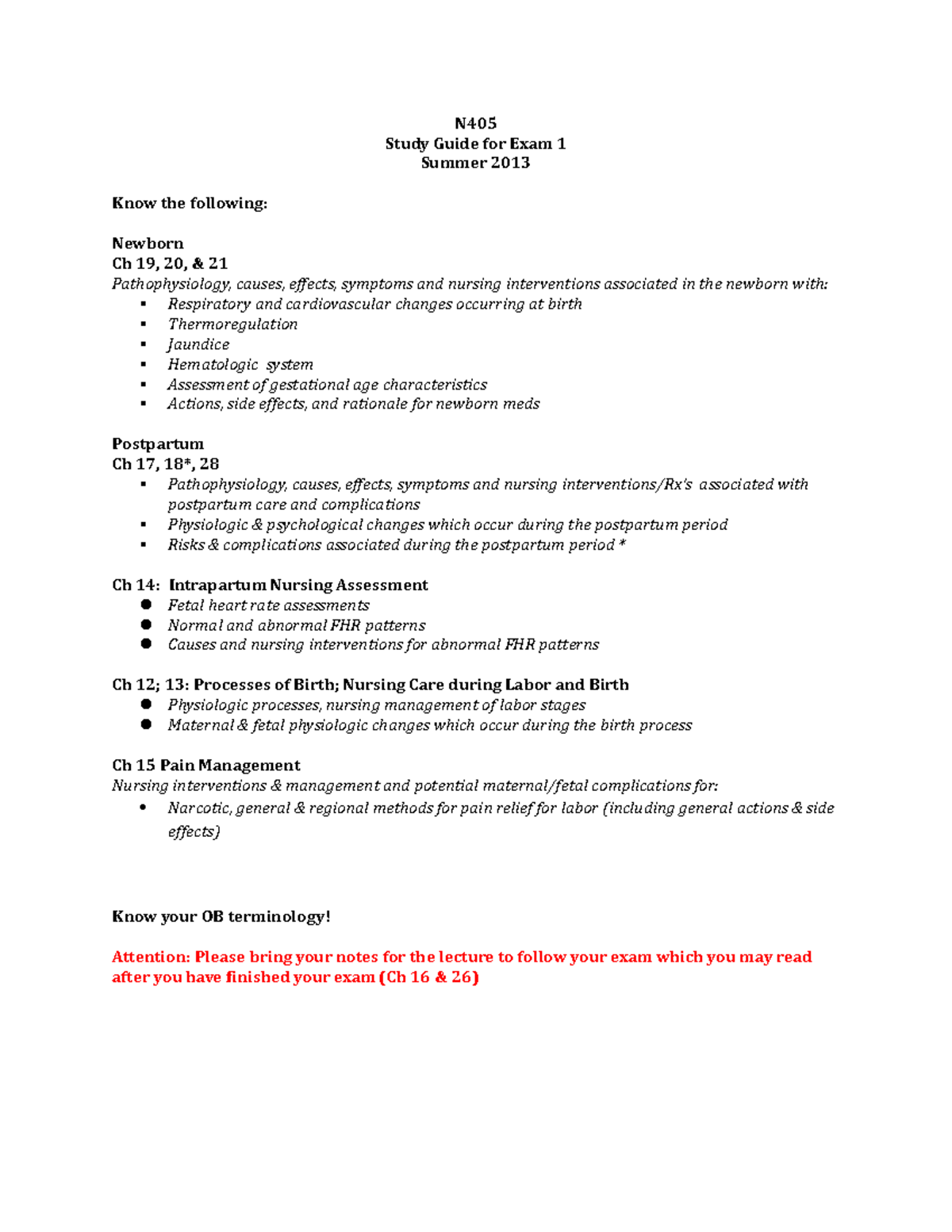 Study Guide Exam 1 Su13 'variability' examples for the Intrapartum ...
