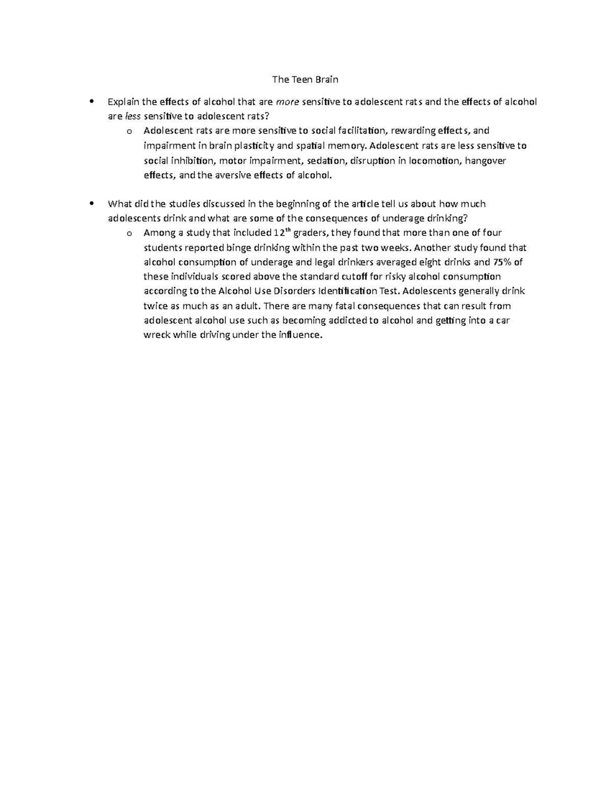 The Teen Brain - questions - The Teen Brain Explain the effects of ...