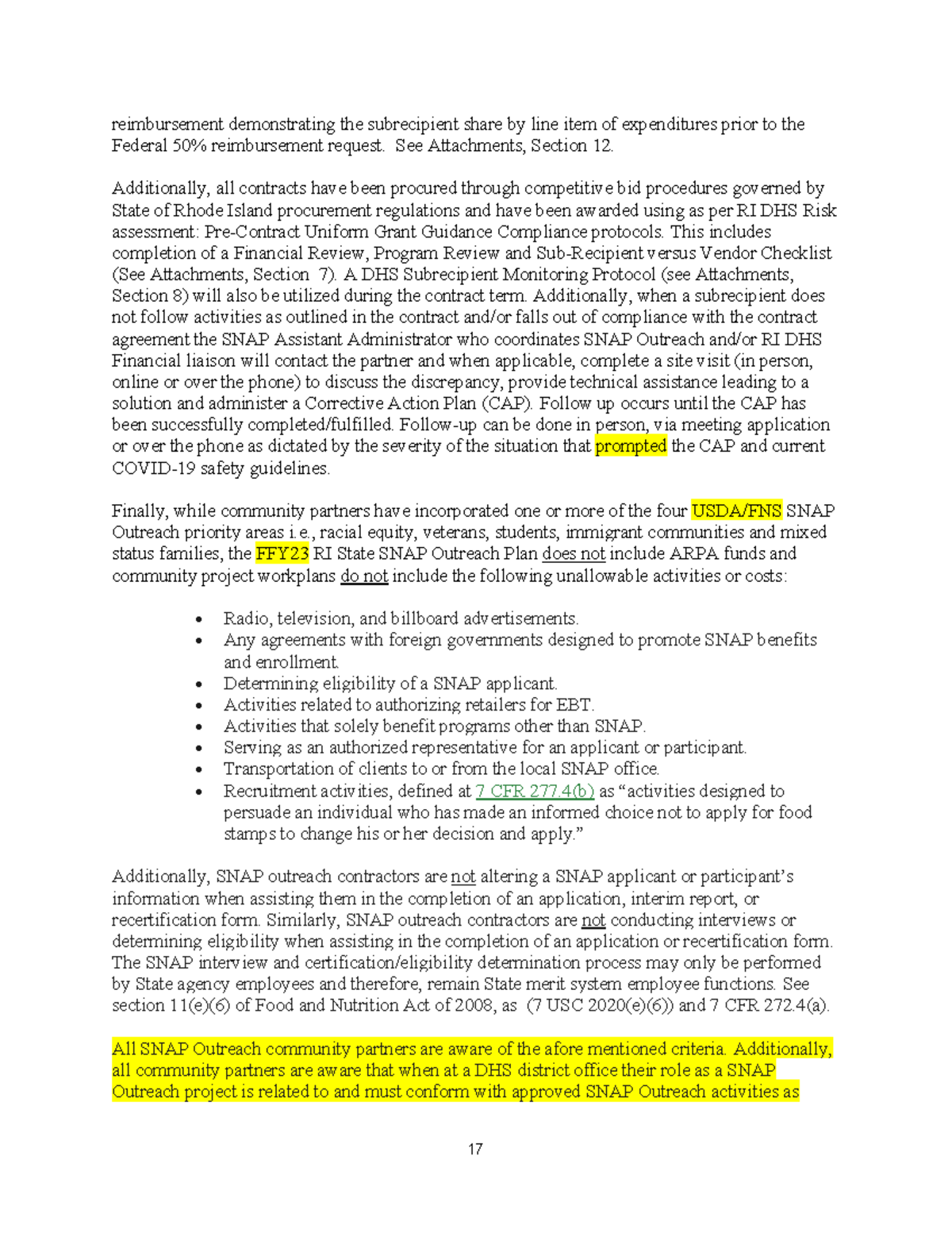 SNAP Outreach Plan FFY2023 Part5 - reimbursement demonstrating the ...