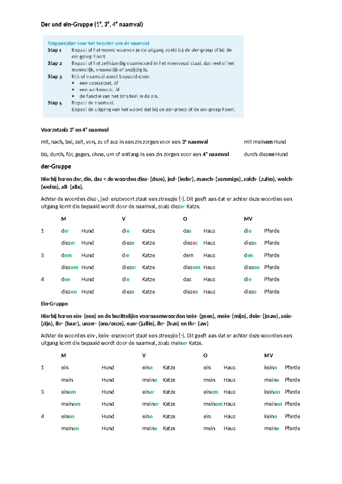 Der und ein-Gruppe (1e, 3e, 4e nv) + voorbeelden en oefeningen - Der ...