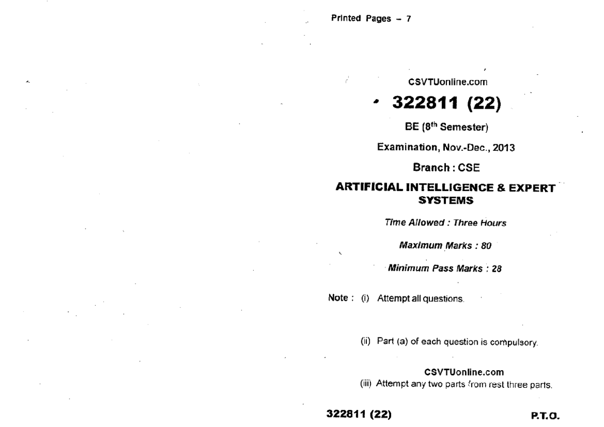 Ai paper 11 - B.Tech Computer Science and Engineering - Studocu
