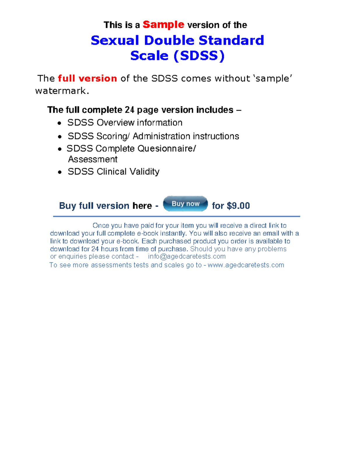 Sexual Double Standard Scale (SDSS) Sample - This is a Sample version ...