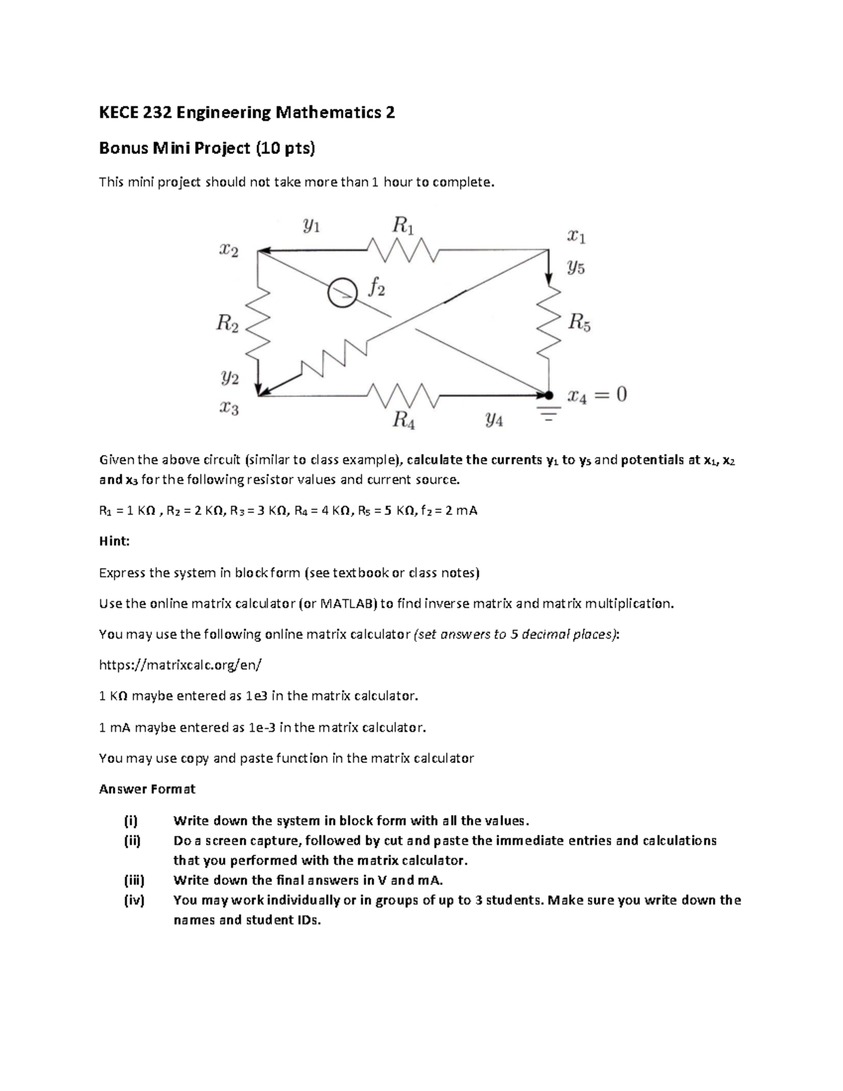 샘플/연습 시험 11월 2020, 문제 - KECE 232 Engineering Mathematics 2 Bonus Mini ...