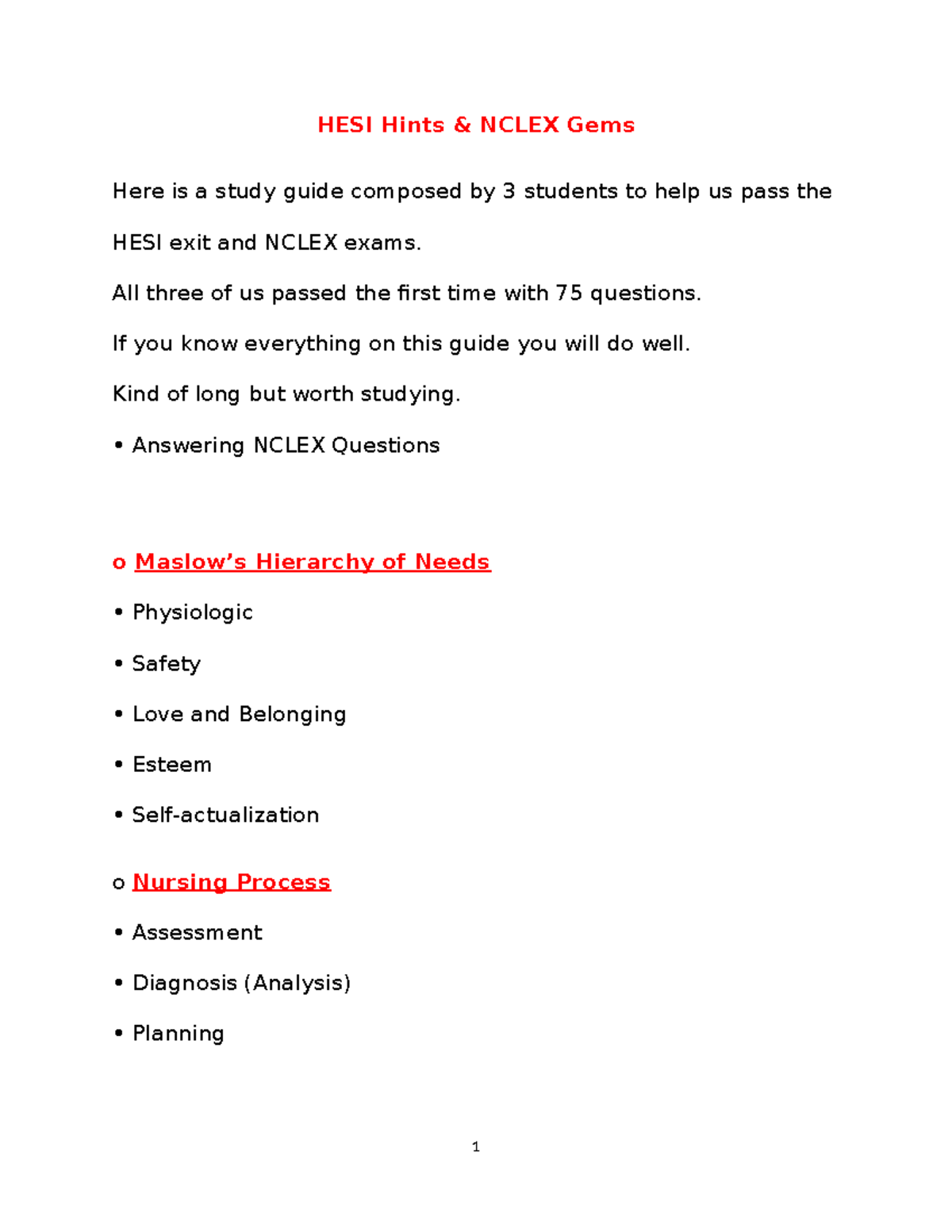 HESI Review Sheet - HESI Hints & NCLEX Gems Here is a study guide ...