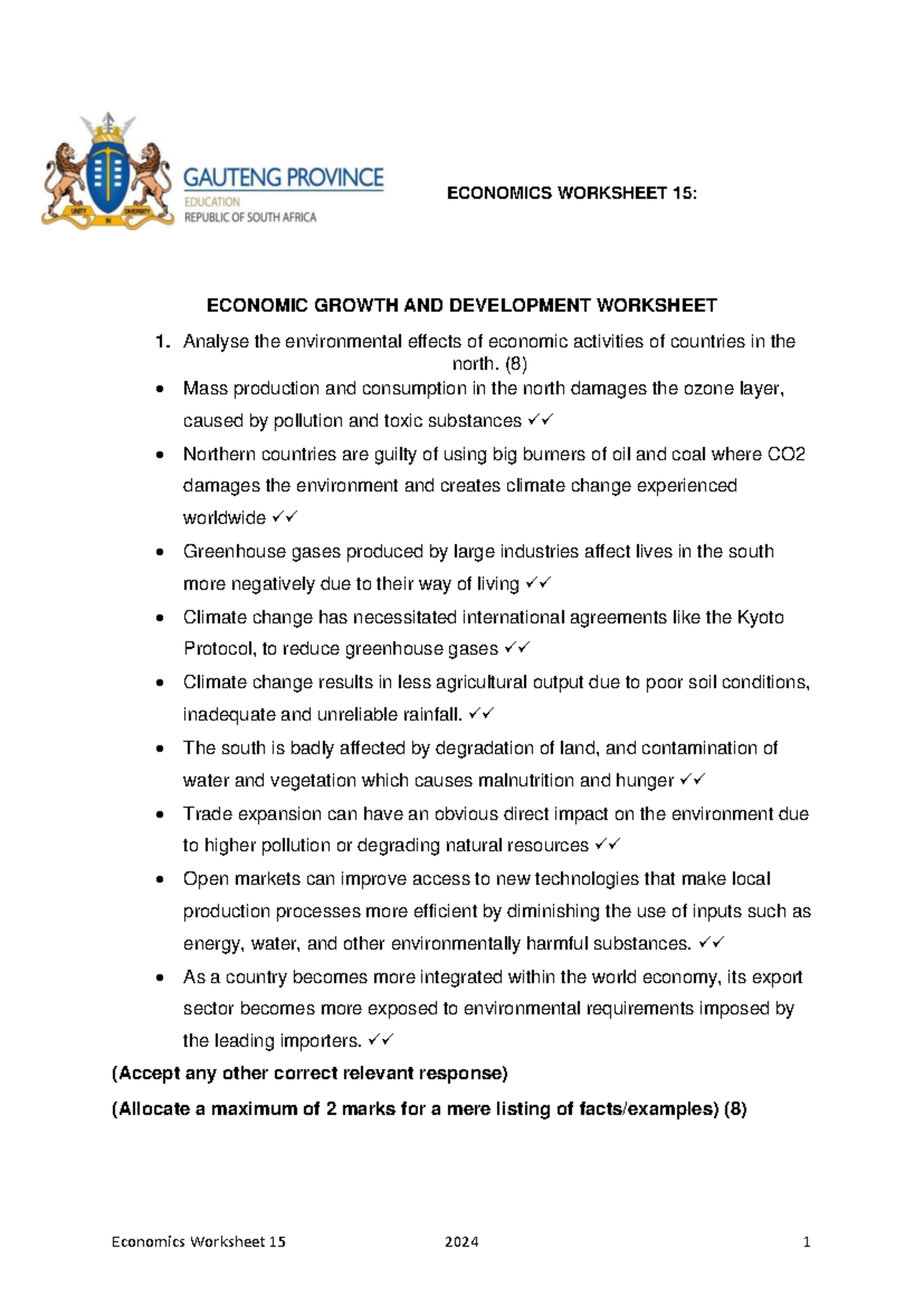Worksheet 15 Economic Growth AND Development 2 - ECONOMICS WORKSHEET 1 ...