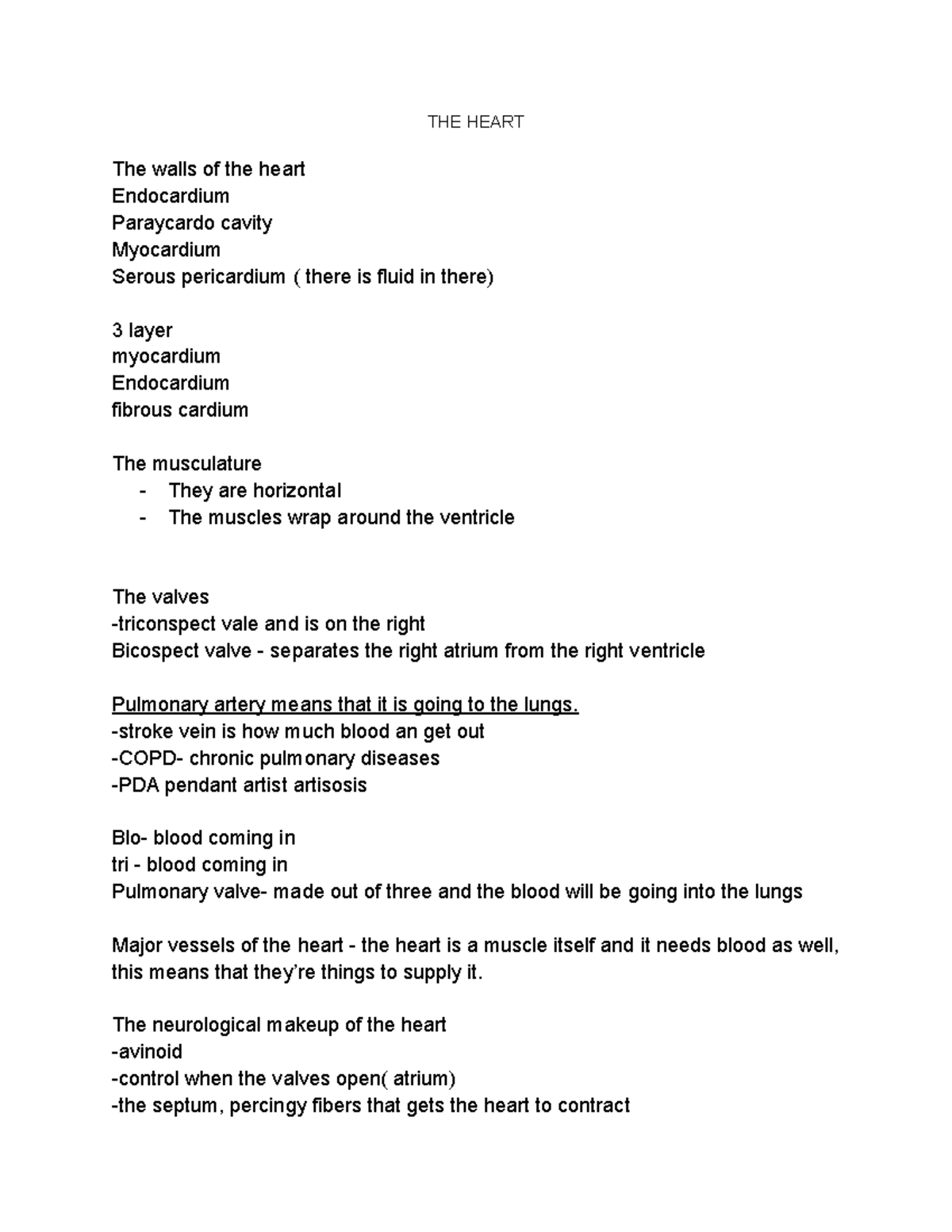 The Heart -AP - lecture notes - THE HEART The walls of the heart ...