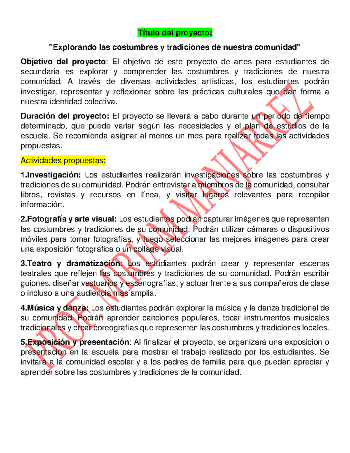 Proyecto Sobre Culturas Y Tradiciones DE SU Comunidad - Título del ...