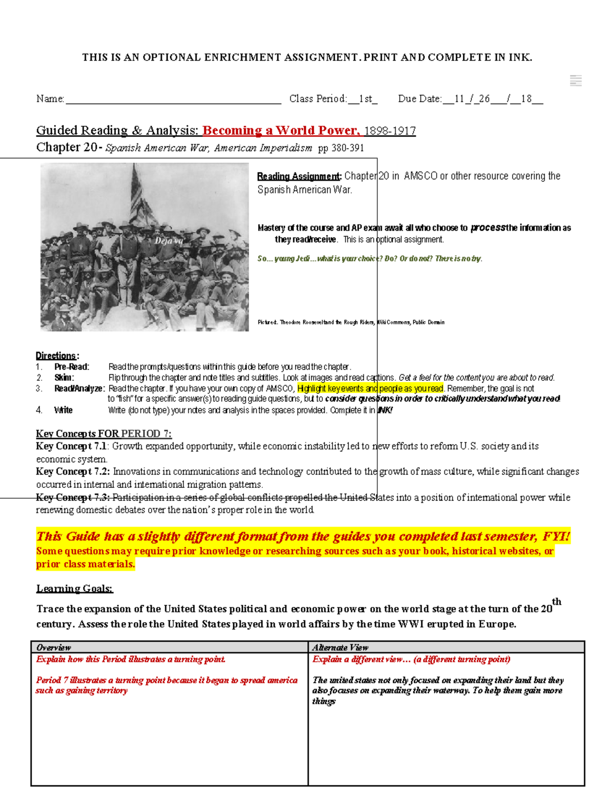 20Becoming a world power - THIS IS AN OPTIONAL ENRICHMENT ASSIGNMENT ...