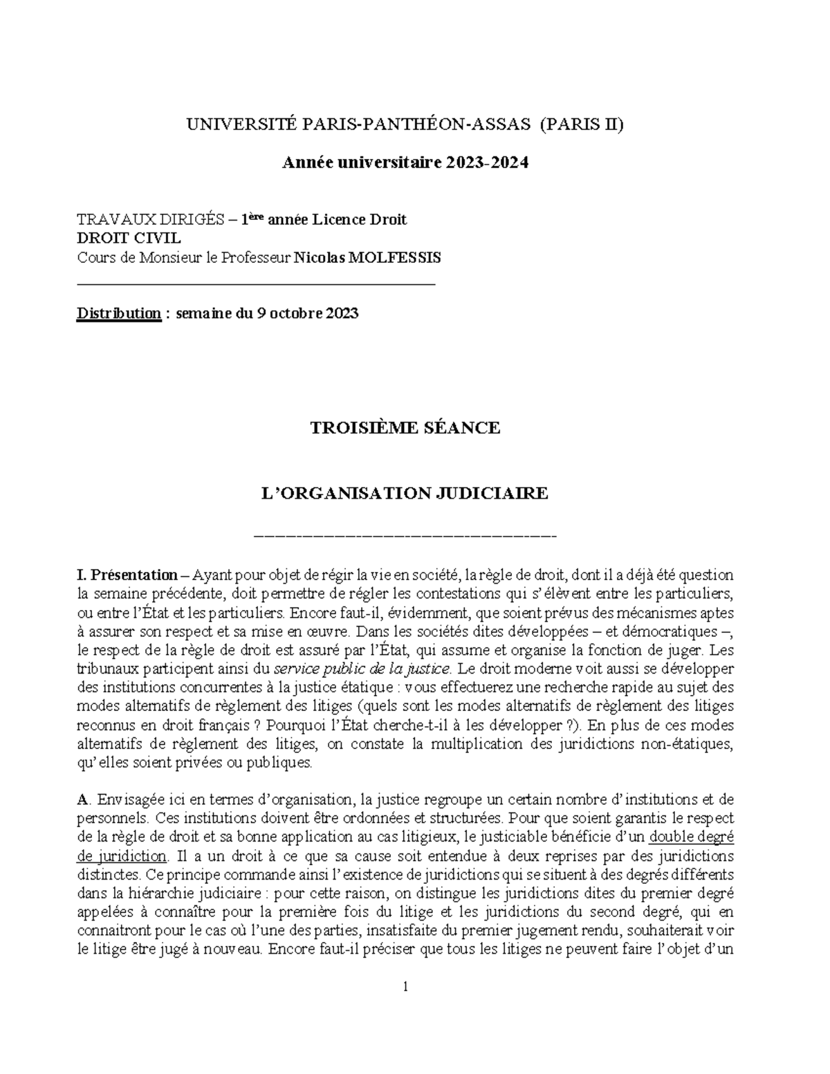 Molfessis - L1 - Introduction au droit - Fiche 3 2023-2024 L1-2 ...
