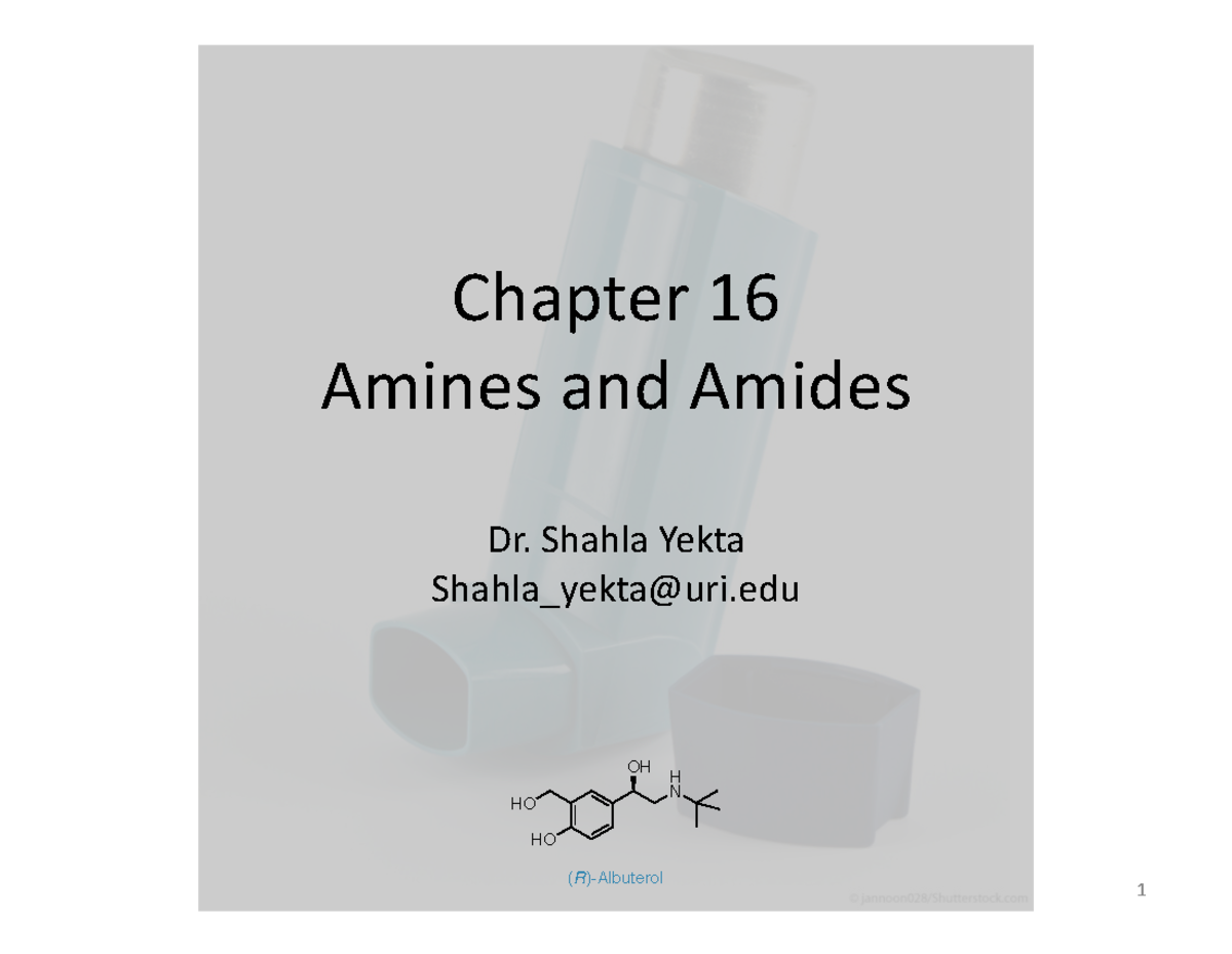 CH 16 notes S19 - Chapter 16 Amines and Amides Dr. Shahla Yekta Shahla ...