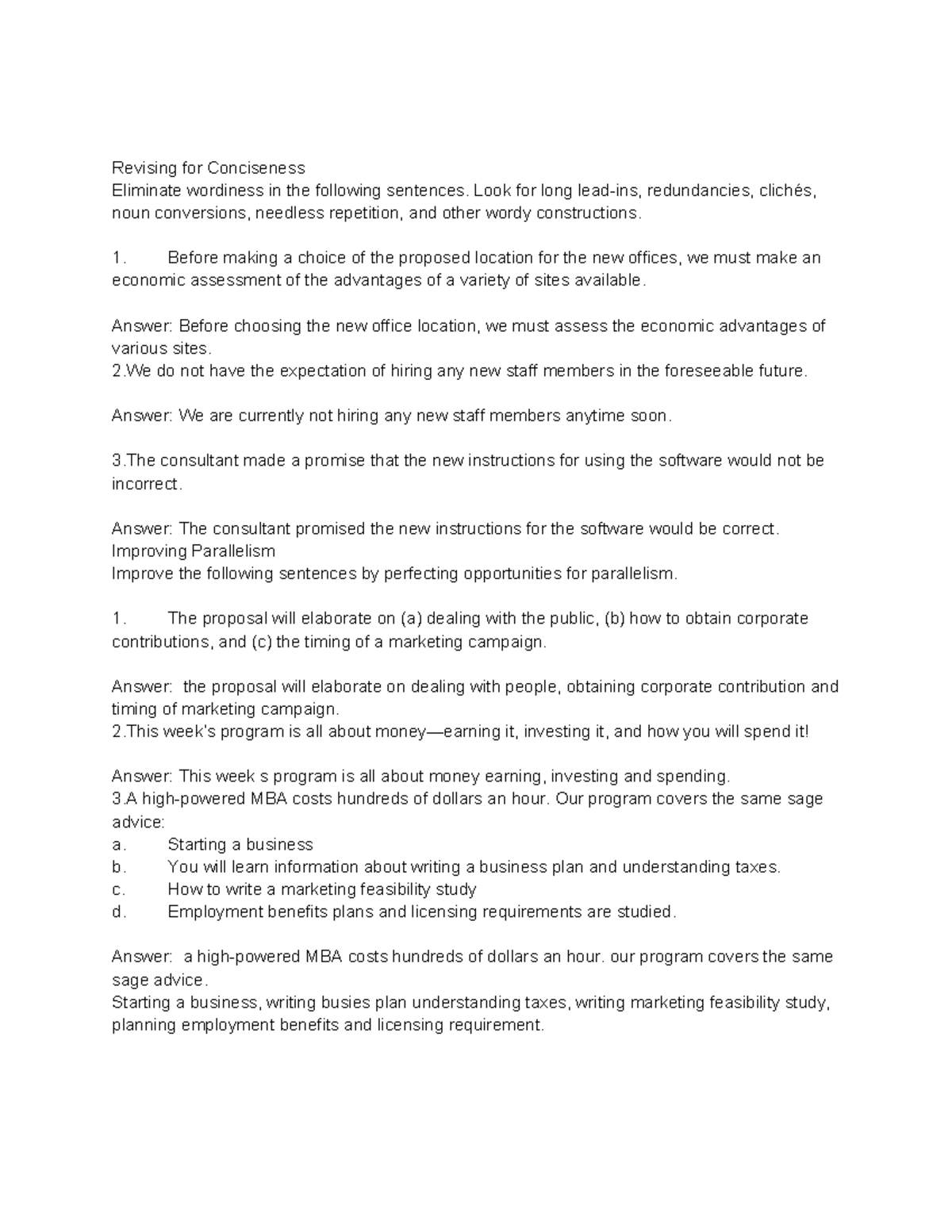 BA - notes - Revising for Conciseness Eliminate wordiness in the ...