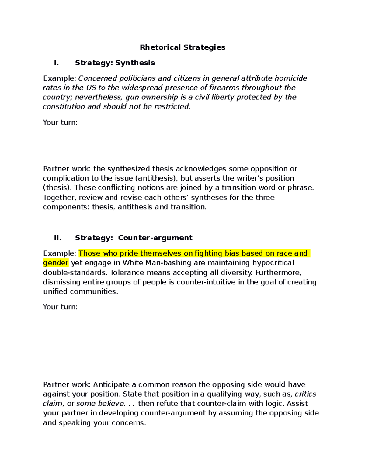 Rhetorical Strategies NEW - Rhetorical Strategies I. Strategy ...