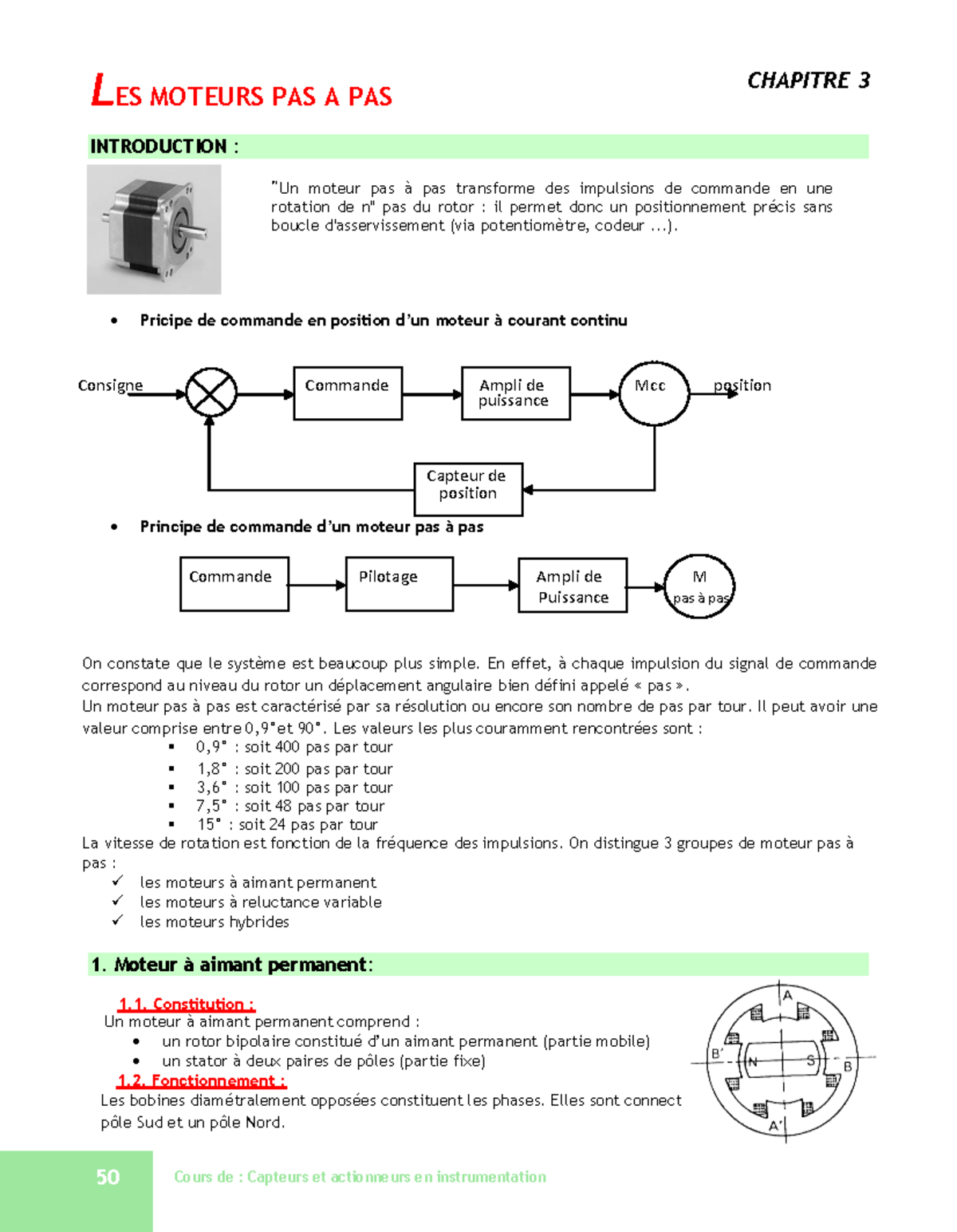 Ch33 les moteurs pas a pas - L ES MOTEURS PAS A PAS CHAPITRE 3 IN TRODUCTION : "Un moteur pas à ...