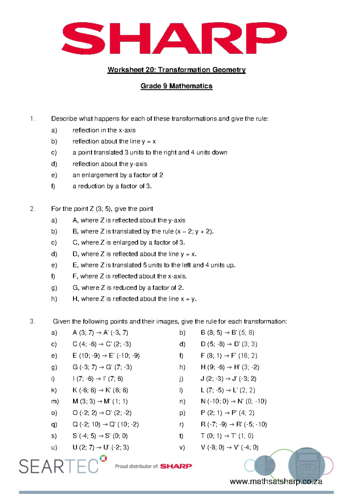 Worksheet 20 transformation geometry - mathsatsharp.co Worksheet 20 ...